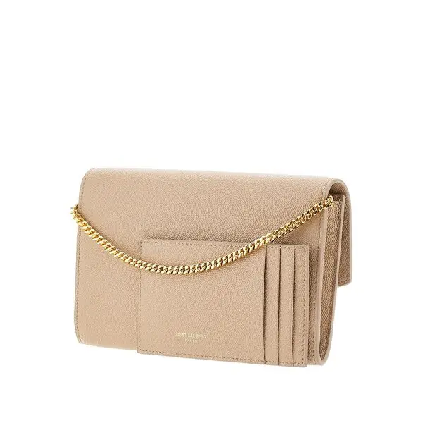 Saint Laurent Uptown Wallet On Chain - Beige