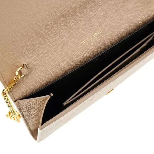 Saint Laurent Uptown Wallet On Chain - Beige