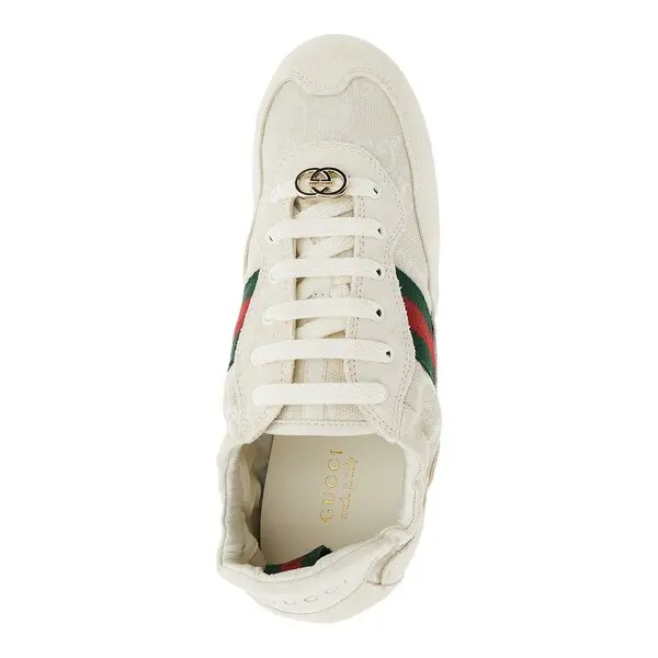 Gucci Jacquard Gg Canvas And Suede Sneakers With Web Ribbon - White