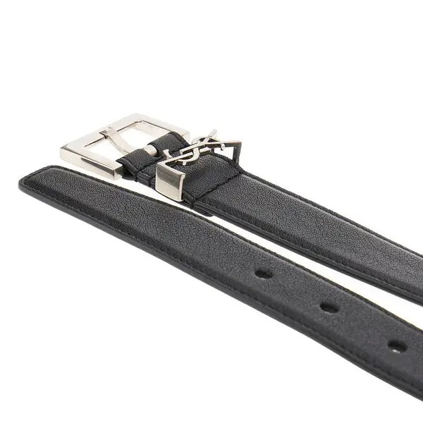 Saint Laurent Leather Belt With Cassandre Detail - Black