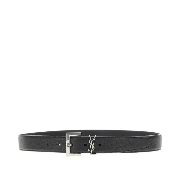 Saint Laurent Leather Belt With Cassandre Detail - Black