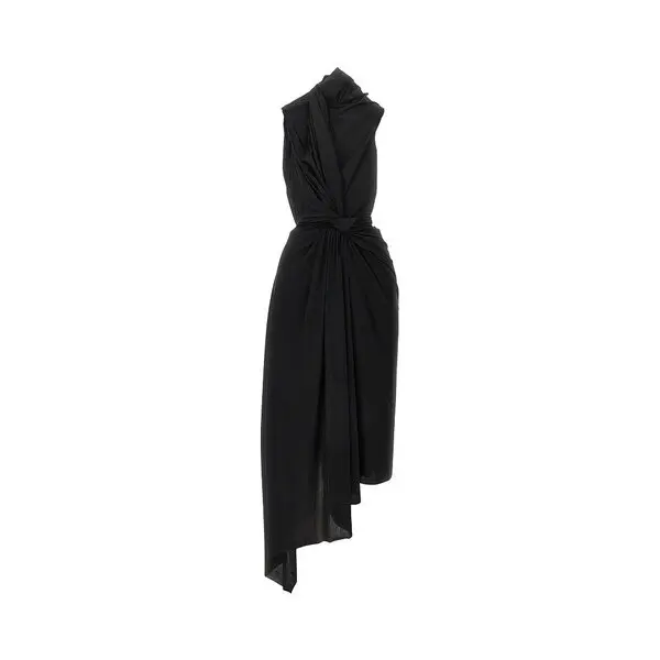 Balenciaga Sleeveless High Neck Draped Midi Dress