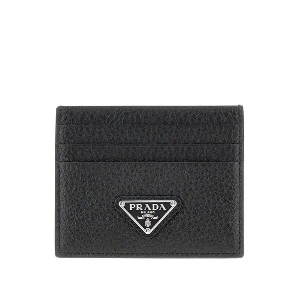 Prada Grained Leather Cardholder With Logo - Black