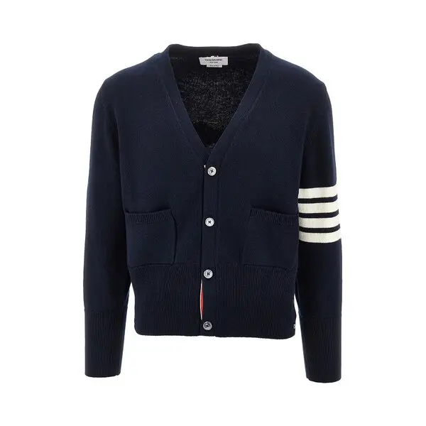 Thom Browne Wool Cardigan With Horse Inlay - Blue