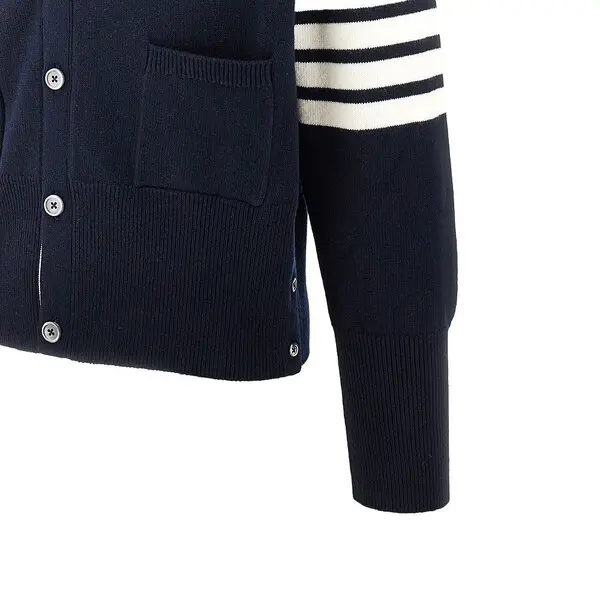 Thom Browne Wool Cardigan With Horse Inlay - Blue