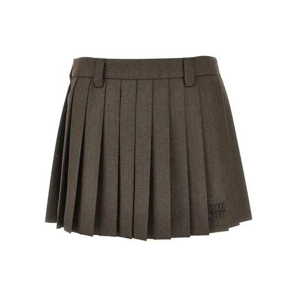Miu Miu Pleated Wool Mini Skirt - Brown