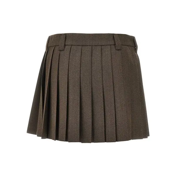 Miu Miu Pleated Wool Mini Skirt - Brown