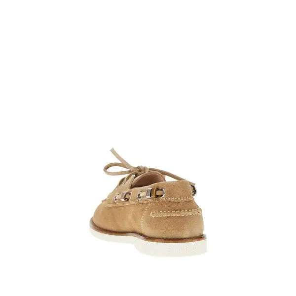Pinko Suede Leather Boat Shoes - Beige