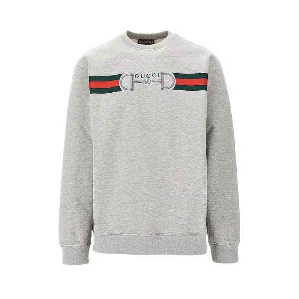 Gucci Sweatshirt With Web Motif Print And Horsebit Embroidery - Grey