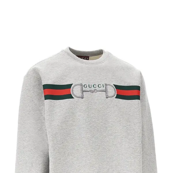 Gucci Sweatshirt With Web Motif Print And Horsebit Embroidery - Grey