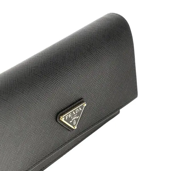 Prada Saffiano Leather Clutch With Enameled Triangle Logo