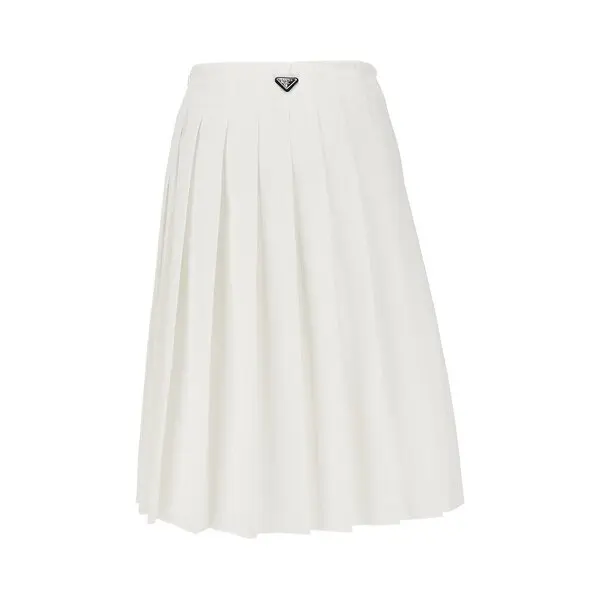 Prada Pleated Poplin Midi Skirt - White