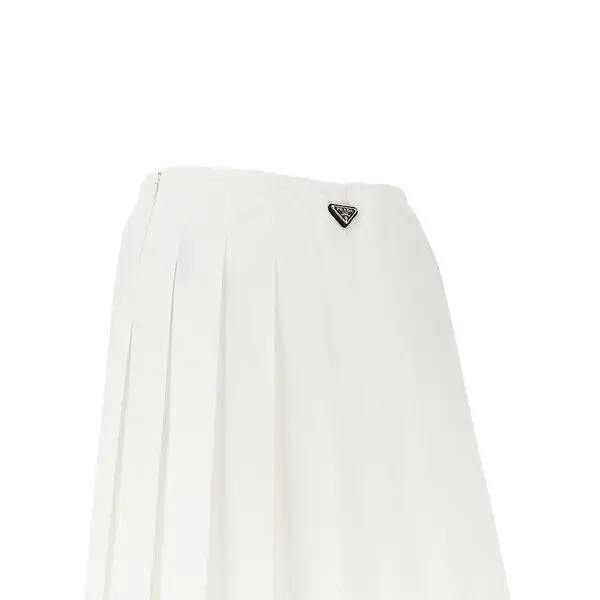 Prada Pleated Poplin Midi Skirt - White