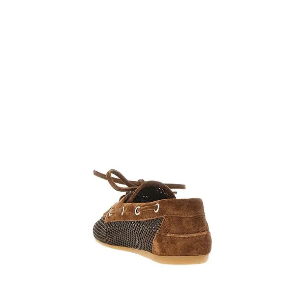 Miu Miu Suede Leather And Mesh Deck Shoes - Brown
