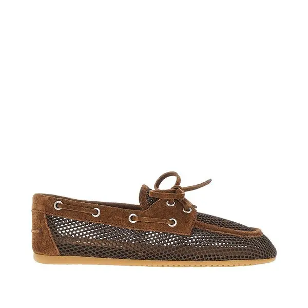 Miu Miu Suede Leather And Mesh Deck Shoes - Brown