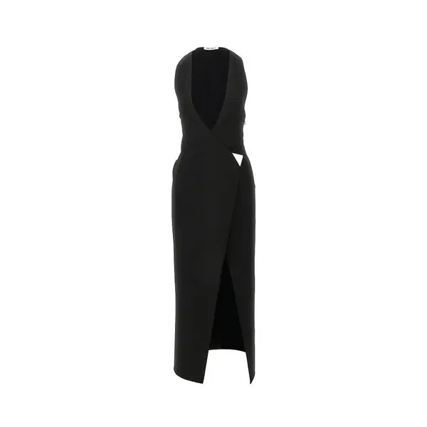Attico Sleeveless Jersey Midi Wrap Dress With Logo Detail