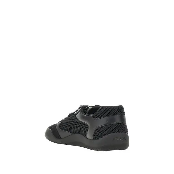Prada Mesh And Leather Sneakers With Drawstring Closure - Black
