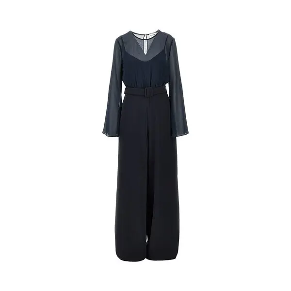 P.a.r.o.s.h Belted Cady And Chiffon Jumpsuit - Blue