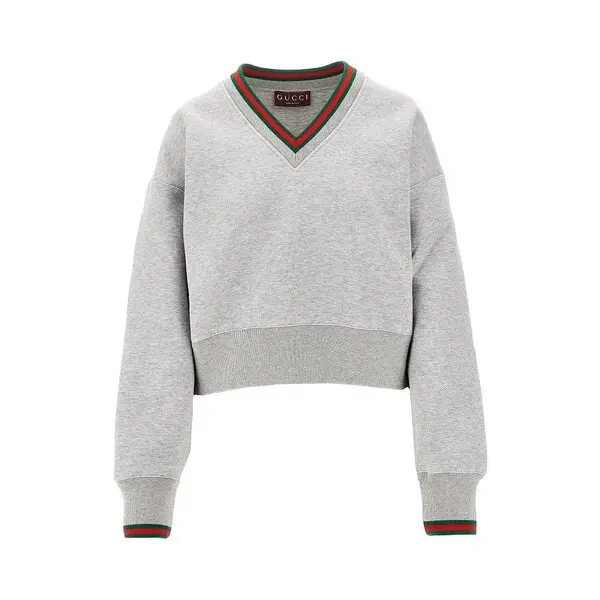 Gucci V-neck Sweatshirt With Web Trim