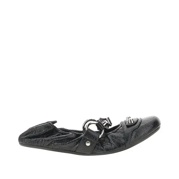 Balenciaga Arena Leather Ballerinas With Buckled Ankle Strap And Stud Embellishments