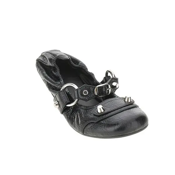 Balenciaga Arena Leather Ballerinas With Buckled Ankle Strap And Stud Embellishments