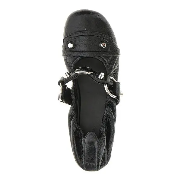 Balenciaga Arena Leather Ballerinas With Buckled Ankle Strap And Stud Embellishments