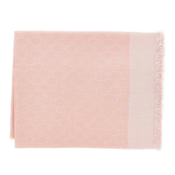 Gucci Silk And Wool Scarf With Gg Motif - Pink
