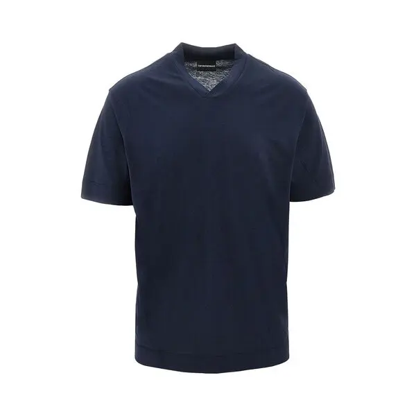Emporio Armani Cotton And Silk-blend Short-sleeved T-shirt - Blue