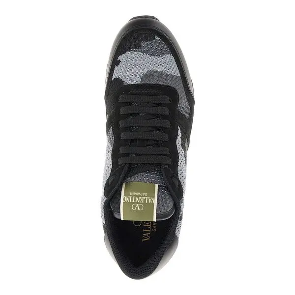Valentino Garavani Rockrunner Camouflage Technical Knit Sneakers - Black