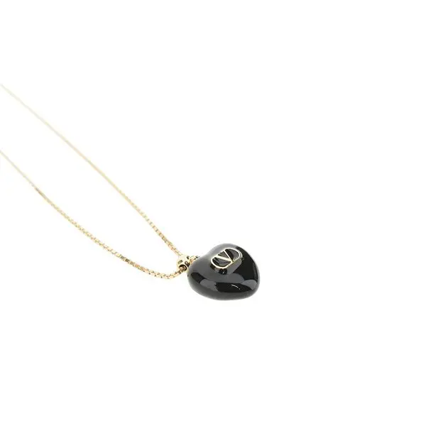 Valentino Garavani Finished Metal Necklace With Lacquered Coer Royal Pendant