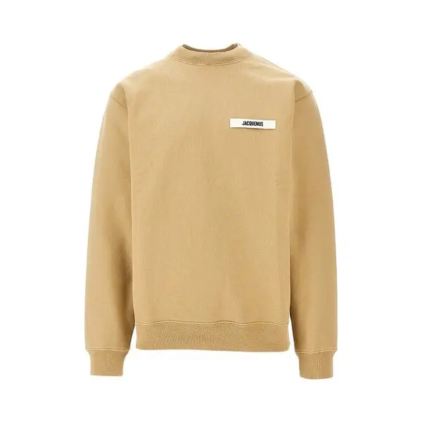Jacquemus Fleece-back Cotton Jersey Crewneck Sweatshirt With Grosgrain Logo Label