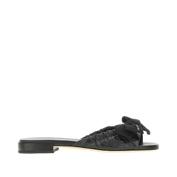 Prada Leather Bow Slippers - Black