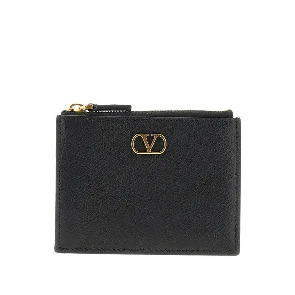 Valentino Garavani Vlogo Signature' Leather Cardholder - Black