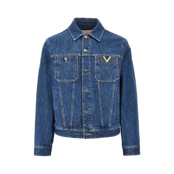 Valentino Garavani Denim Jacket With V Gold Detail - Blue