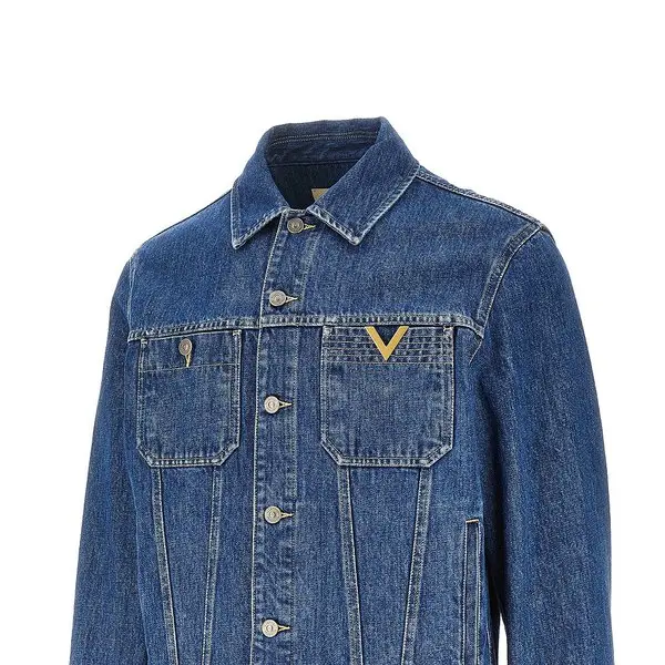 Valentino Garavani Denim Jacket With V Gold Detail - Blue
