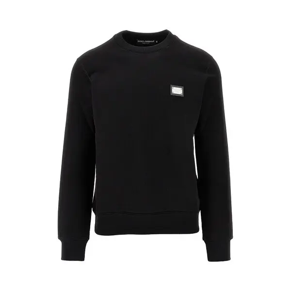 Dolce & Gabbana Crewneck Sweatshirt With Logo Plate - Black
