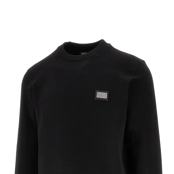 Dolce & Gabbana Crewneck Sweatshirt With Logo Plate - Black