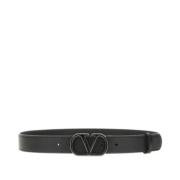 Valentino Garavani Leather Belt With Vlogo Signature Buckle - Black