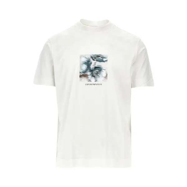 Emporio Armani Printed And Embroidered Lyocell-blend T-shirt - White