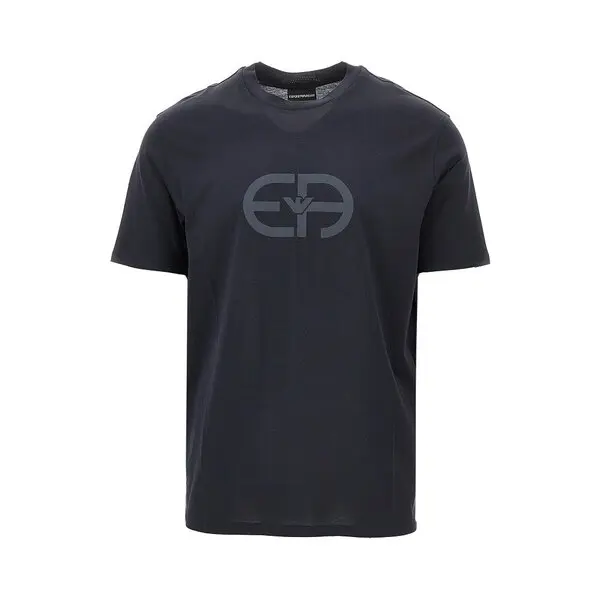 Emporio Armani Logo Print Lyocell-blend T-hirt - Blue