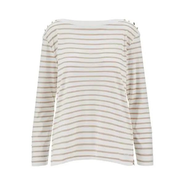 Emporio Armani Striped Cotton And Modal Blend Long Sleeve T-shirt With Logo Buttons