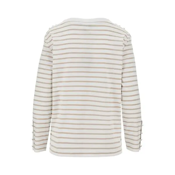 Emporio Armani Striped Cotton And Modal Blend Long Sleeve T-shirt With Logo Buttons