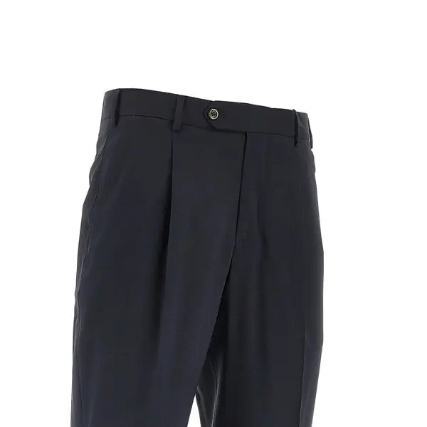 PT TORINO Super 130's Wool Union Fit Tapered Pleated Trousers - Blue
