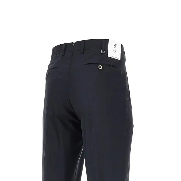 PT TORINO Super 130's Wool Union Fit Tapered Pleated Trousers - Blue