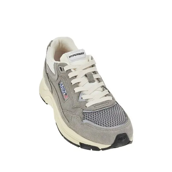 AUTRY Hyperway Suede Leather And Mesh Lace-up Sneakers - Grey