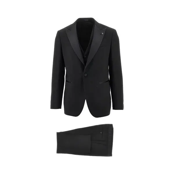 Tagliatore Super 120's Wool Tuxedo Suit - Black