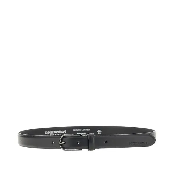 Emporio Armani Slim Leather Belt With Ruthenium Buckle - Black