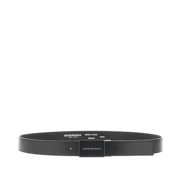 Emporio Armani Smooth Leather Belt With Enameled Pin Buckle - Black