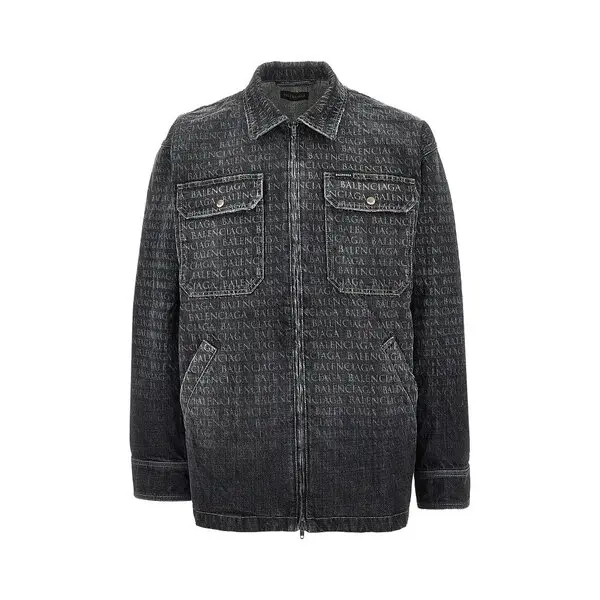 Balenciaga Logo Print Denim Overhirt - Black