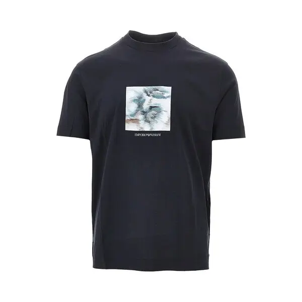 Emporio Armani Printed And Embroidered Lyocell-blend T-hirt - Blue